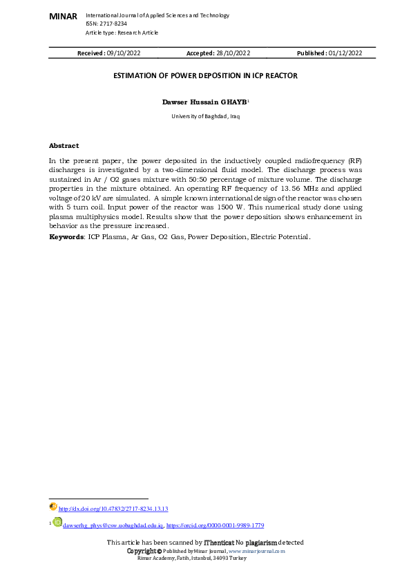 (PDF) Estimation of Power Deposition in Icp Reactor