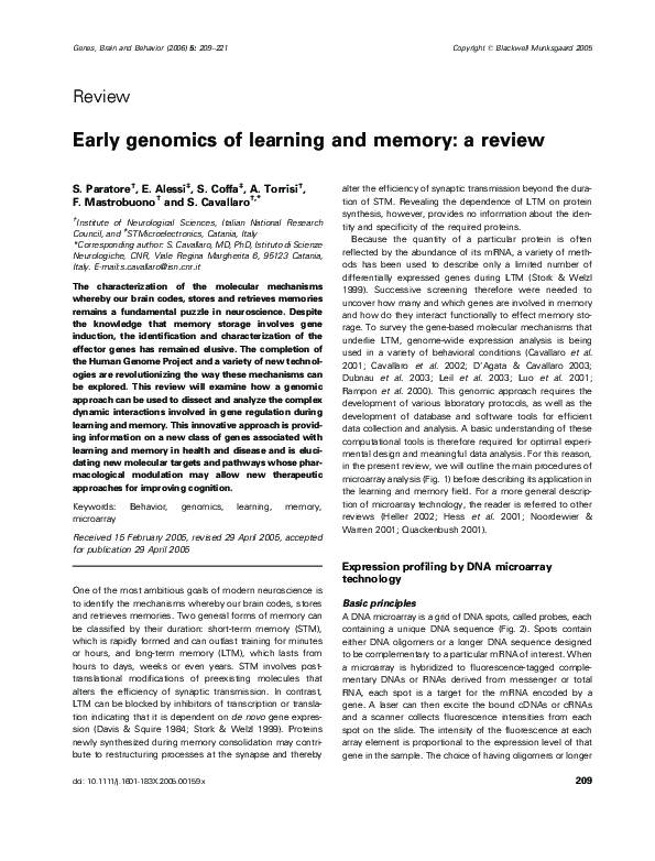 (PDF) Early genomics of learning and memory: a review