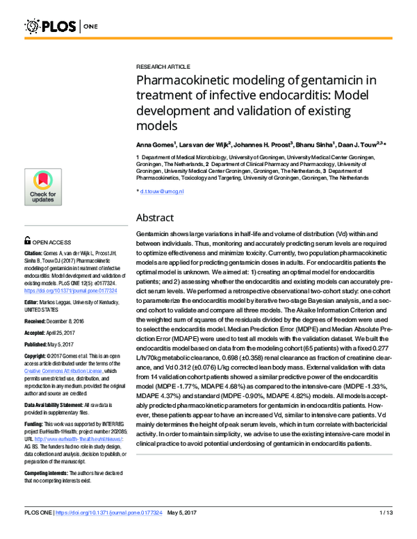 (PDF) Pharmacokinetic modeling of gentamicin in treatment of infective endocarditis: Model ...