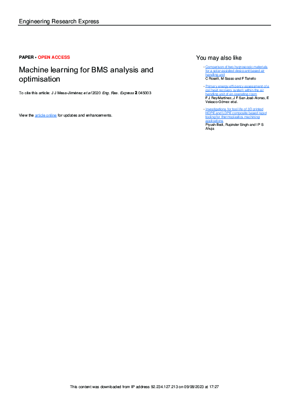 (PDF) Machine learning for BMS analysis and optimisation