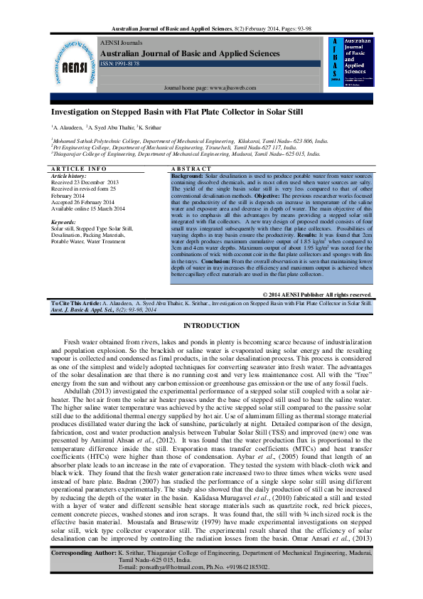 (PDF) Investigation on Stepped Basin with Flat Plate Collector in Solar ...