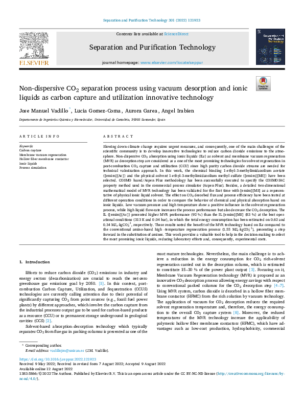 (PDF) Non-Dispersive Co2 Separation Process Using Vacuum Desorption and Ionic Liquids as Carbon ...
