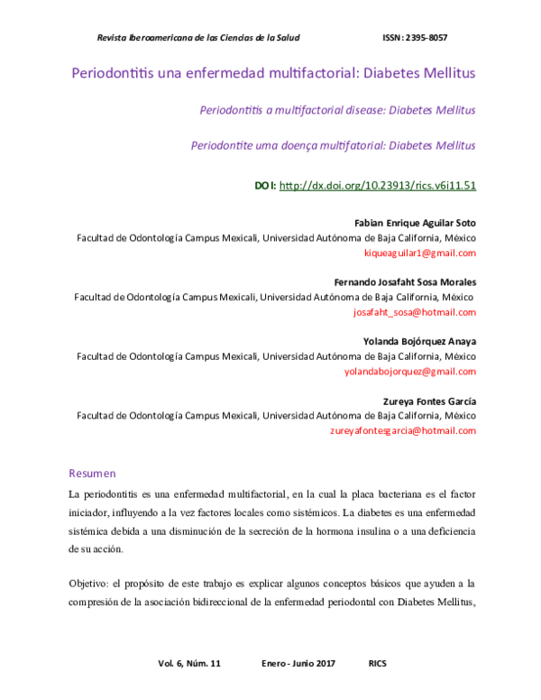 (DOC) Periodontitis una enfermedad multifactorial: Diabetes Mellitus