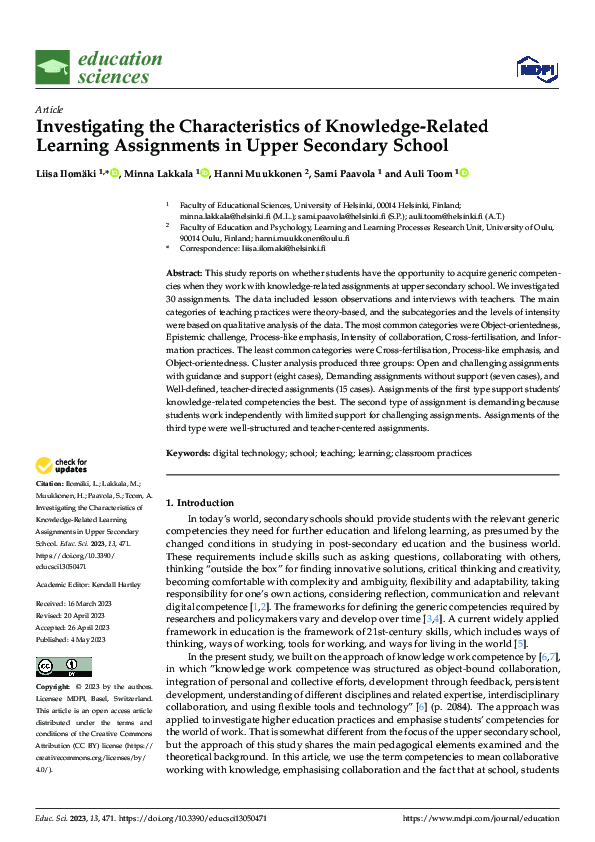 (PDF) Knowledge-Related Learning in Upper Secondary