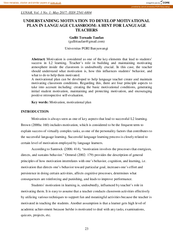 (PDF) Understanding Motivation to Develop Motivational Plan in Language ...