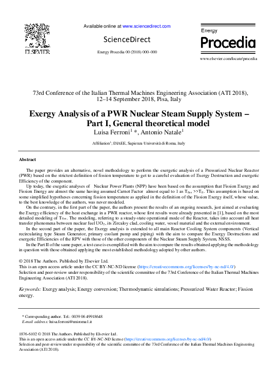 (PDF) Exergy Analysis of a PWR Nuclear Steam Supply System – Part I ...