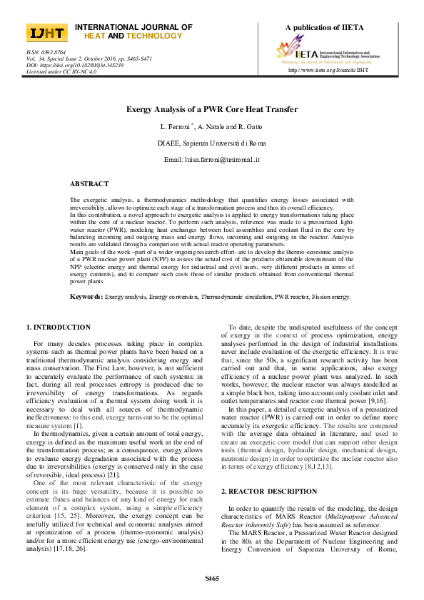 (PDF) Exergy Analysis of a PWR Core Heat Transfer