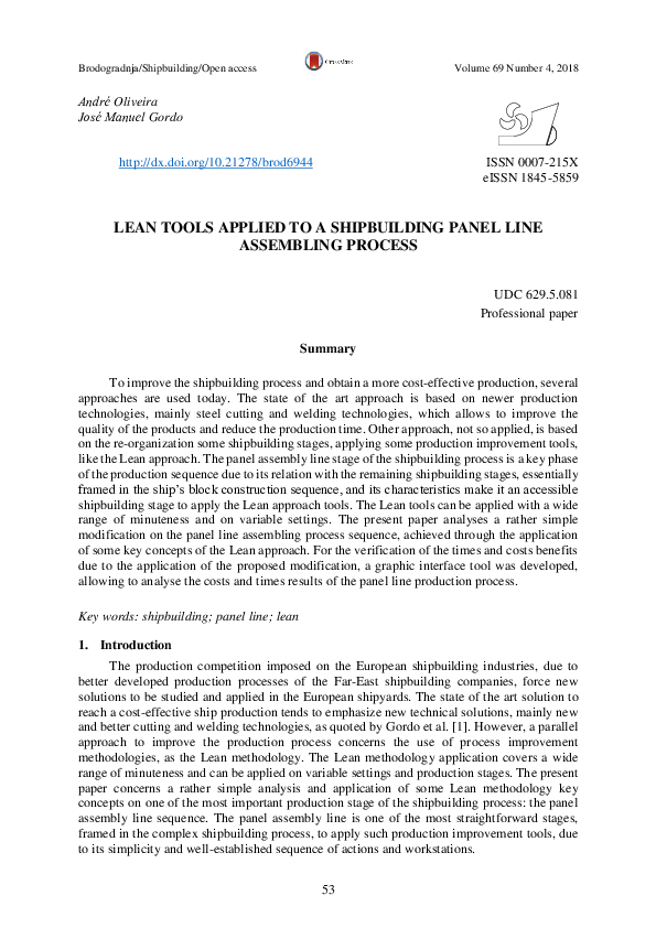 (PDF) Lean Tools Applied to a Shipbuilding Panel Line Assembling Process
