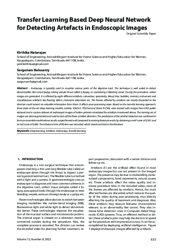 (PDF) Transfer Learning Based Deep Neural Network for Detecting Artefacts in Endoscopic Images ...