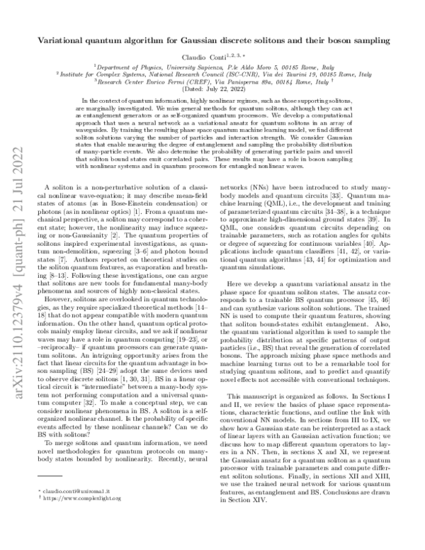 (PDF) Variational quantum algorithm for Gaussian discrete solitons and their boson sampling