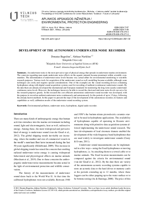 (PDF) Autonomous Underwater Noise Recorder Development