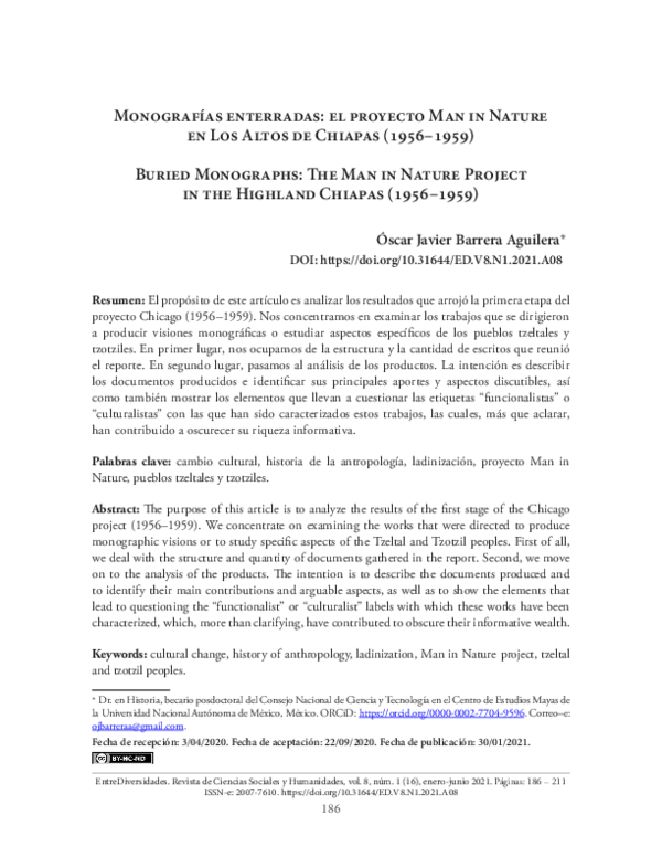 (PDF) Monografías enterradas: el proyecto Man in Nature en Los Altos de Chiapas (1956–1959)