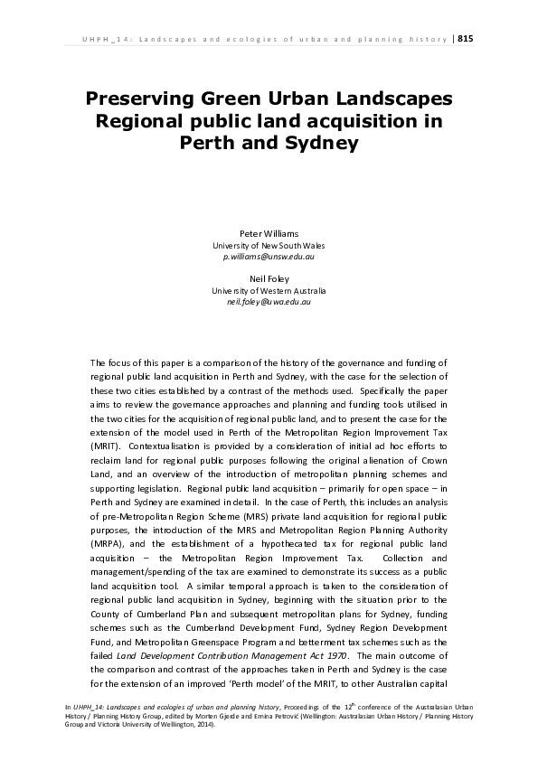 (PDF) Preserving green urban landscapes: regional public land ...