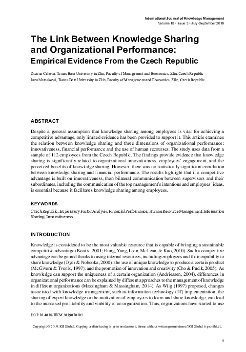 (PDF) The Link Between Knowledge Sharing and Organizational Performance