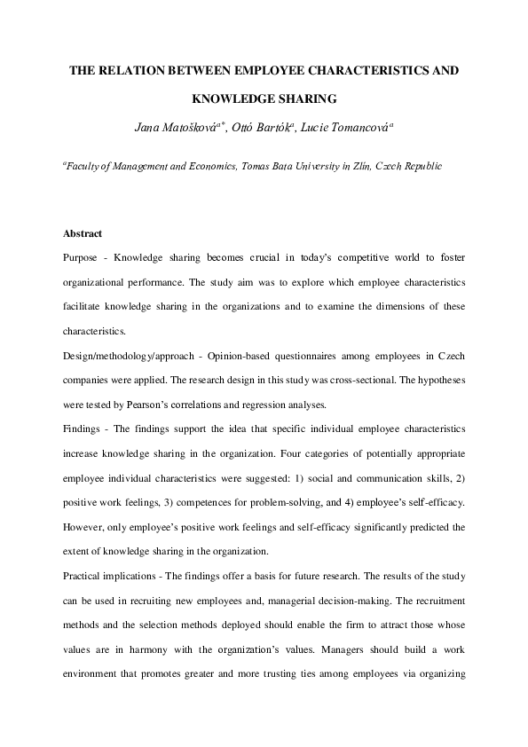 (PDF) The relation between employee characteristics and knowledge sharing