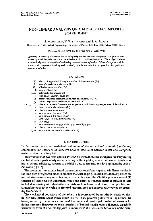 (PDF) Non-linear analysis of a metal-to-composite scarf joint