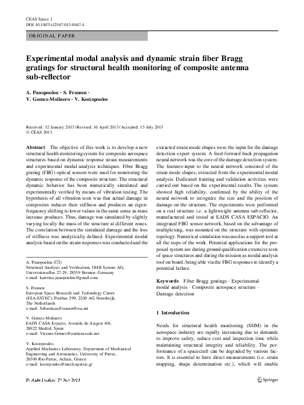 (PDF) Experimental modal analysis and dynamic strain fiber Bragg ...