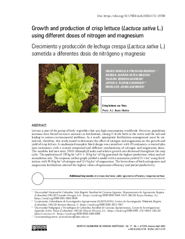 (PDF) Growth and production of crisp lettuce (Lactuca sativa L.) using different doses of ...