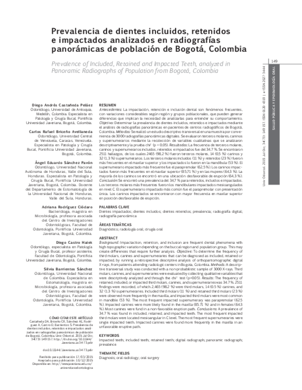 (PDF) Prevalencia de dientes incluidos, retenidos e impactados en ...