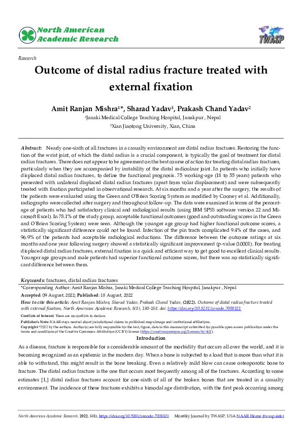(PDF) Outcome of distal radius fracture treated with external fixation
