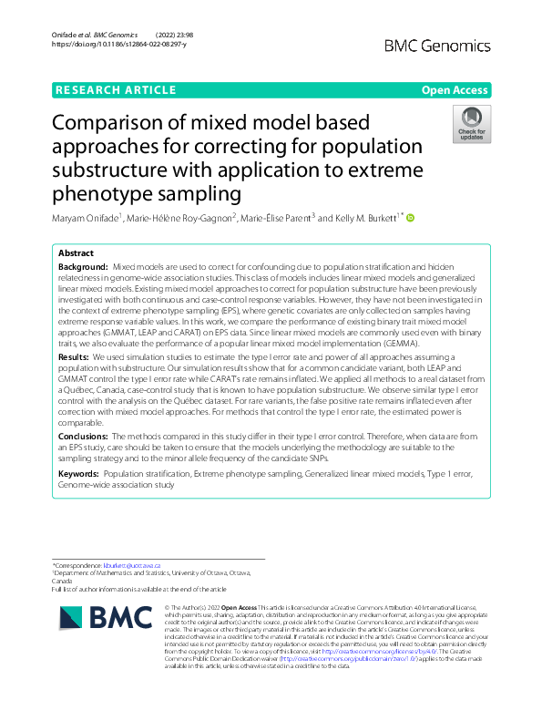 (PDF) Comparison of mixed model based approaches for correcting for population substructure with ...