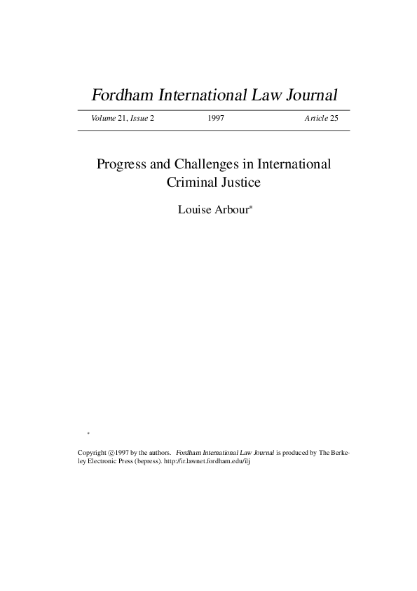 (PDF) Progress and Challenges in International Criminal Justice