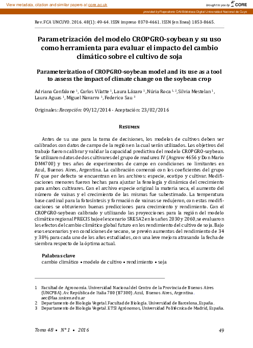Pdf Parameterization Of Cropgro Soybean Model And Its Use As A Tool To Assess The Impact Of
