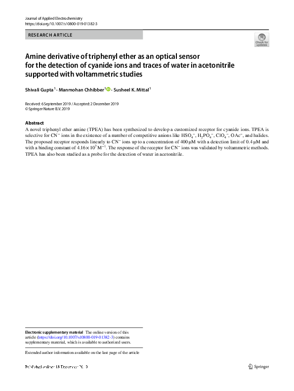 (PDF) Amine derivative of triphenyl ether as an optical sensor for the ...