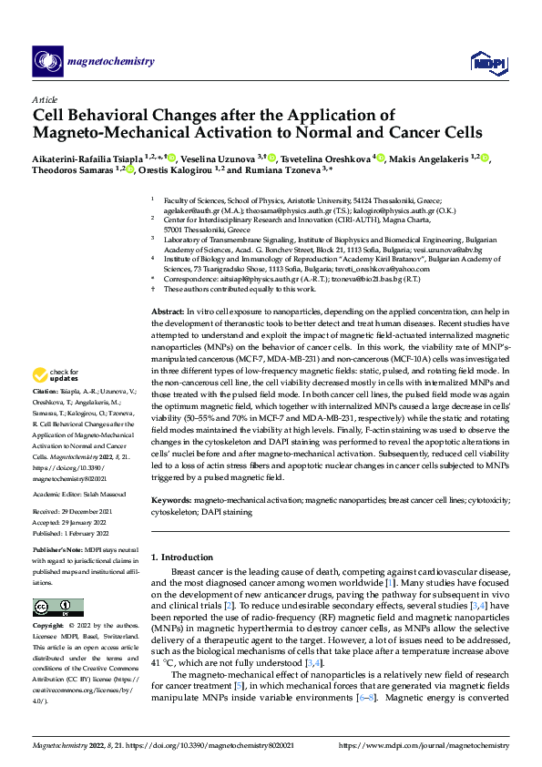(PDF) Cell Behavioral Changes after the Application of Magneto ...