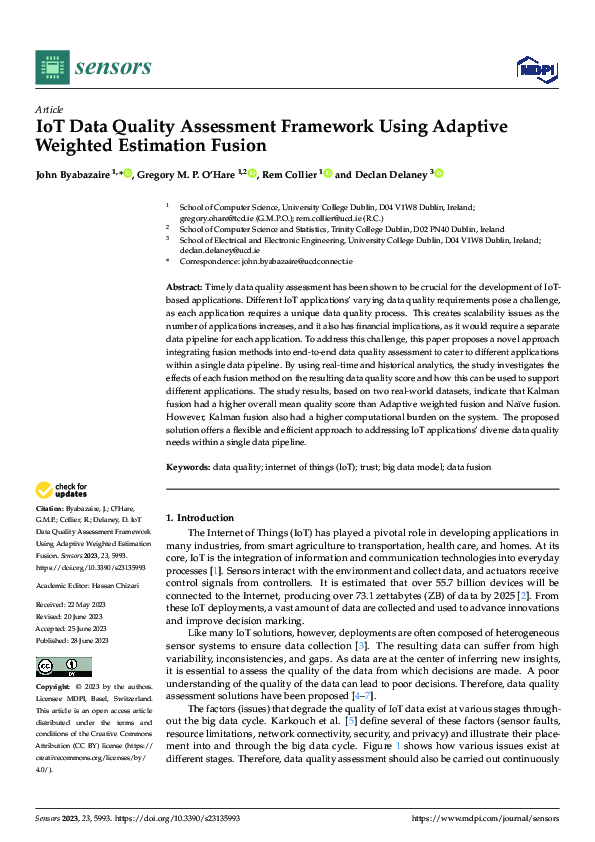 (PDF) IoT Data Quality Assessment Framework Using Adaptive Weighted Estimation Fusion