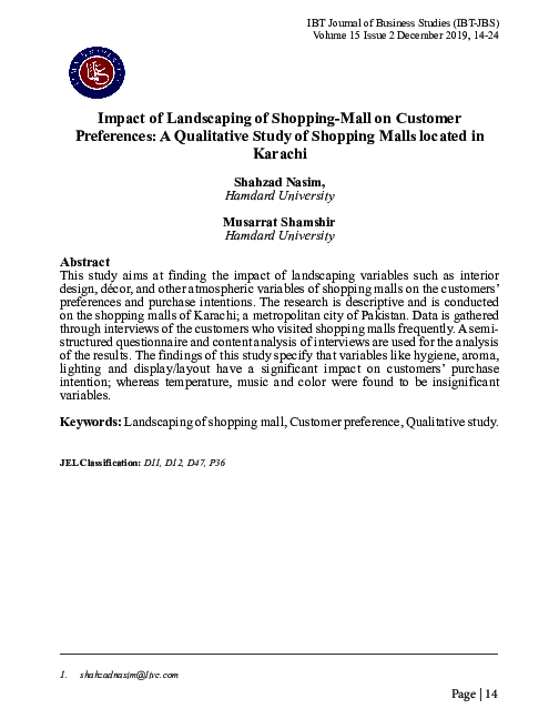 (PDF) Impact of Landscaping of Shopping-Mall on Customer Preferences: A ...