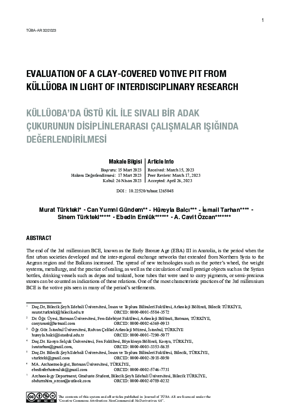 (PDF) EVALUATION OF A CLAY-COVERED VOTIVE PIT FROM KÜLLÜOBA IN LIGHT OF ...