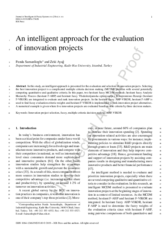 (PDF) An intelligent approach for the evaluation of innovation projects