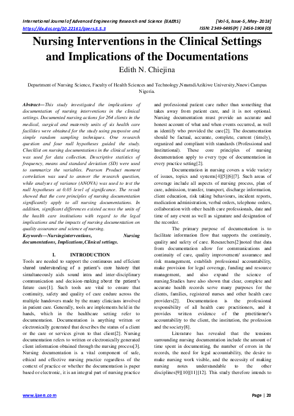(PDF) Nursing Interventions in the Clinical Settings and Implications ...