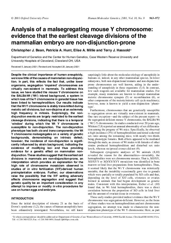 (PDF) Analysis of a malsegregating mouse Y chromosome: evidence that ...