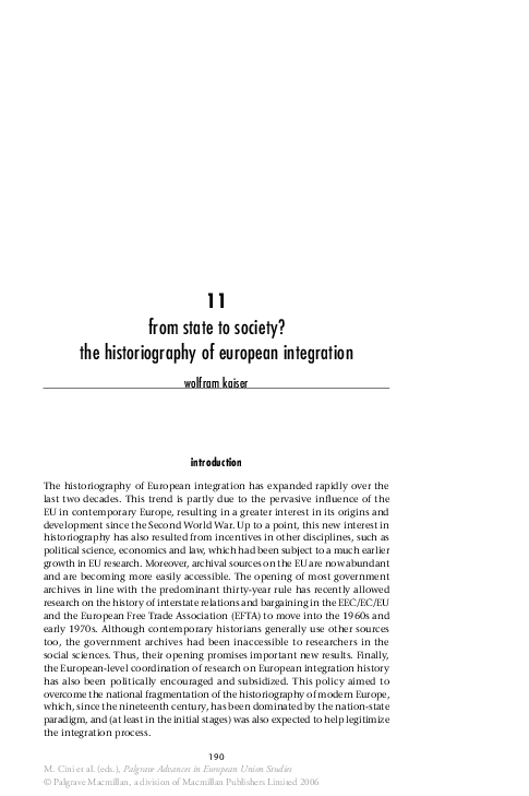 (PDF) From State To Society? The Historiography of European Integration