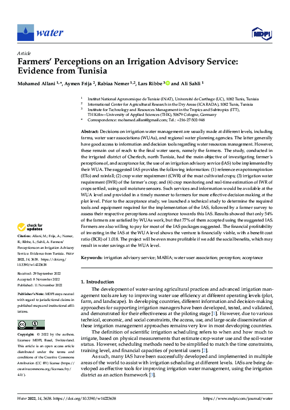 (PDF) Farmers’ Perceptions on an Irrigation Advisory Service: Evidence from Tunisia