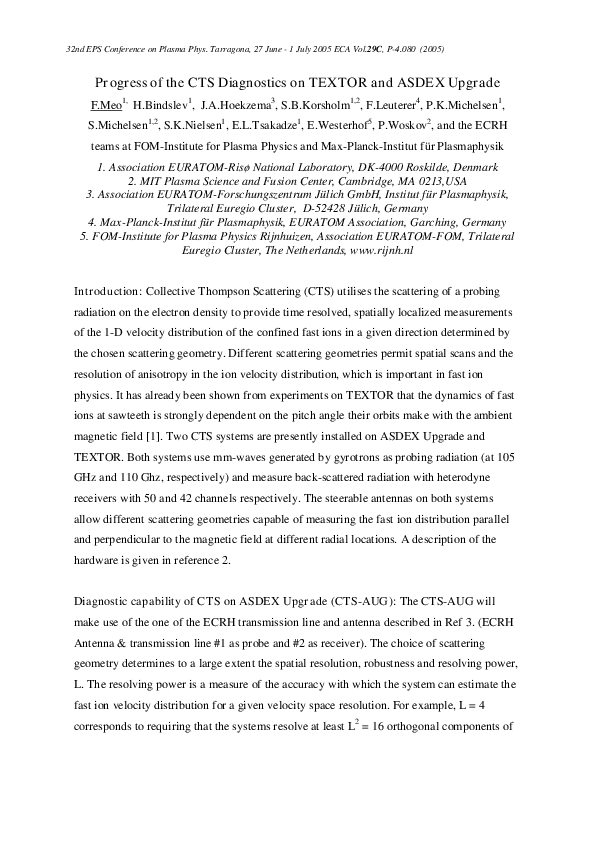 (PDF) Progress of the CTS diagnostics on TEXTOR and ASDEX upgrade ...