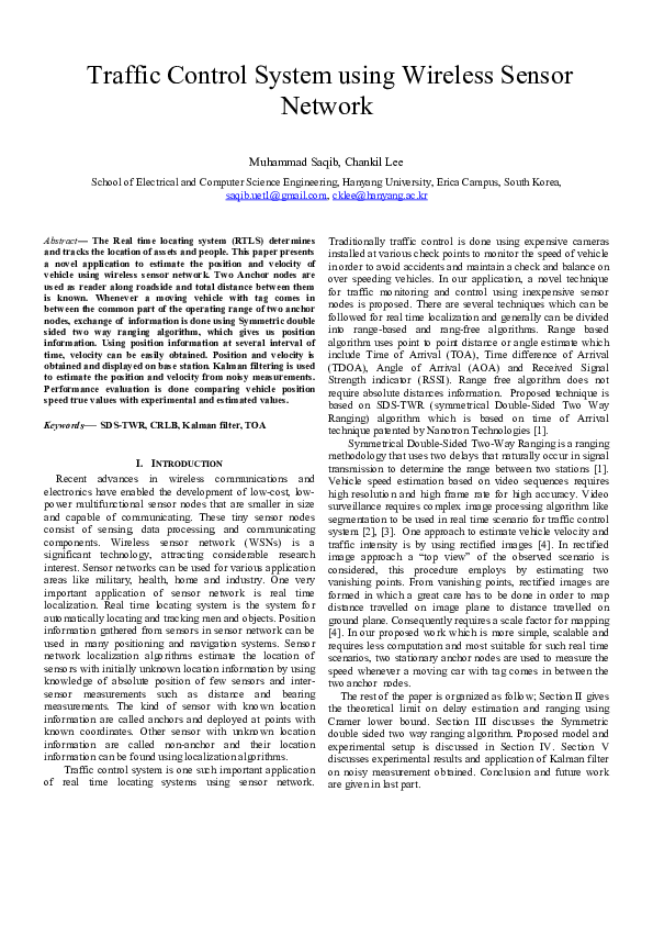 (PDF) Traffic control system using wireless sensor network