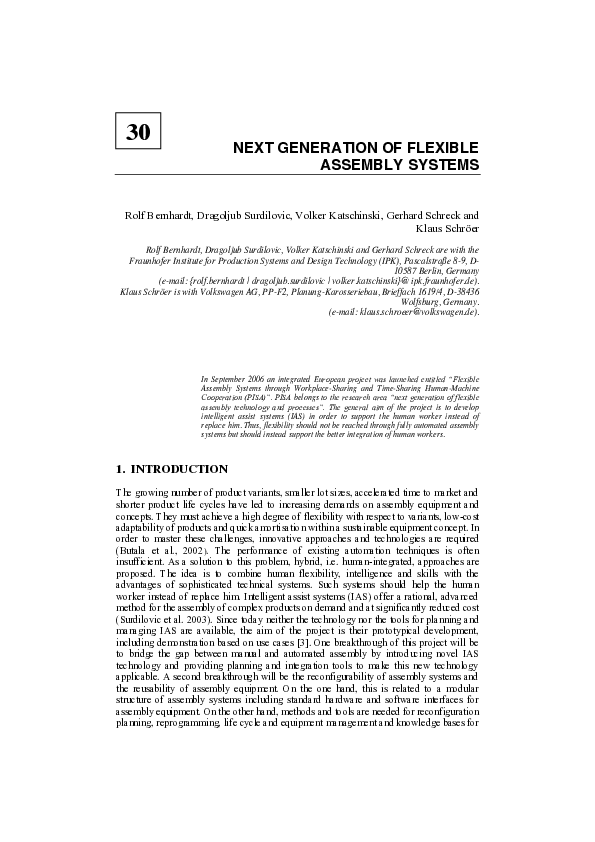 (PDF) Next Generation of Flexible Assembly Systems