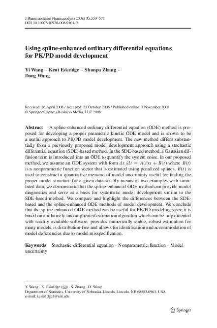 (PDF) Using spline-enhanced ordinary differential equations for PK/PD ...