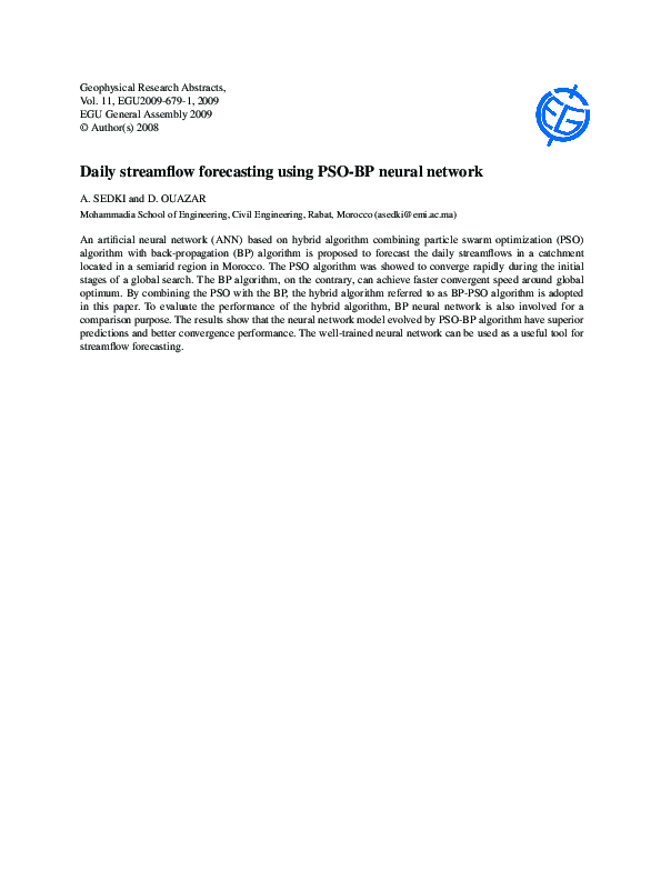 (PDF) Daily streamflow forecasting using PSO-BP neural network
