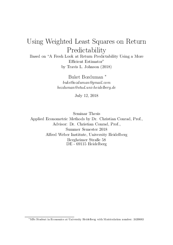 (PDF) Using Weighted Least Squares on Return Predictability