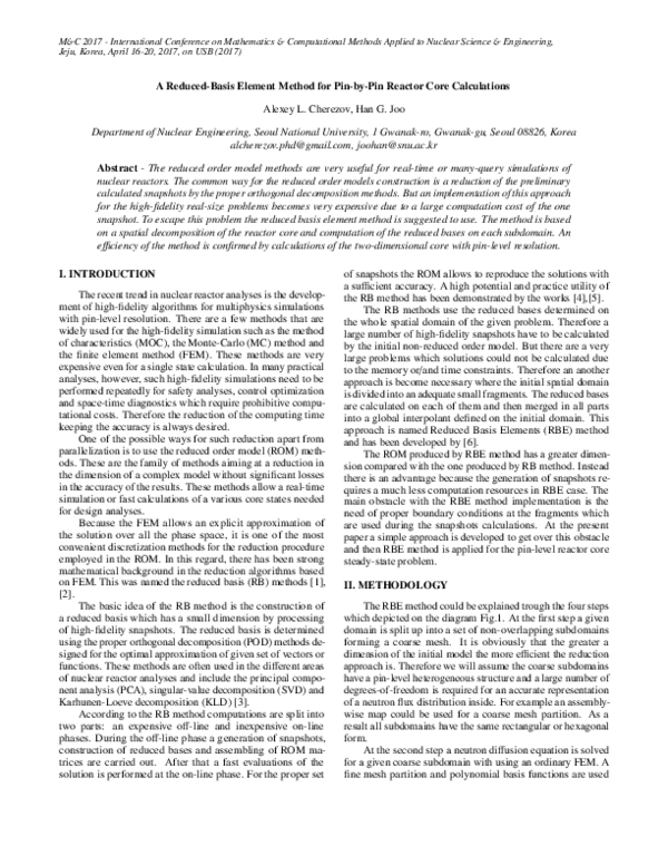 Pdf A Reduced Basis Element Method For Pin By Pin Reactor Core Calculations In Diffusion