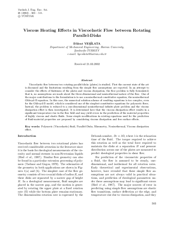 (PDF) Viscous Heating Effects in Viscoelastic Flow between Rotating Parallel-Disks