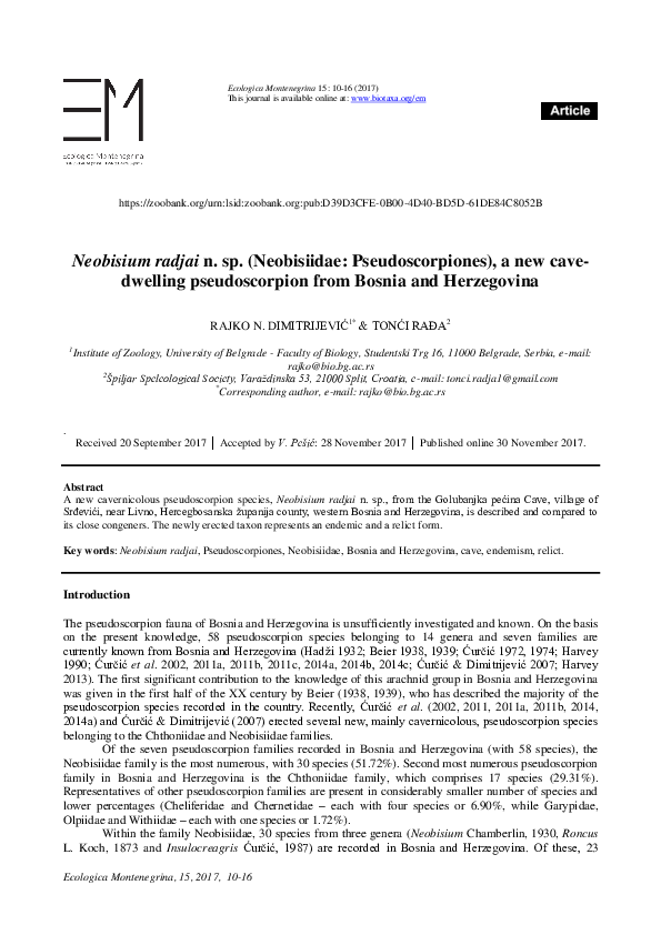 (PDF) Neobisium Radjai N. Sp. (Neobisiidae: Pseudoscorpiones), a New ...
