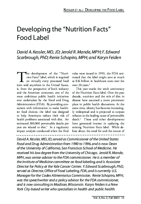 (PDF) Developing the "Nutrition Facts" Food Label