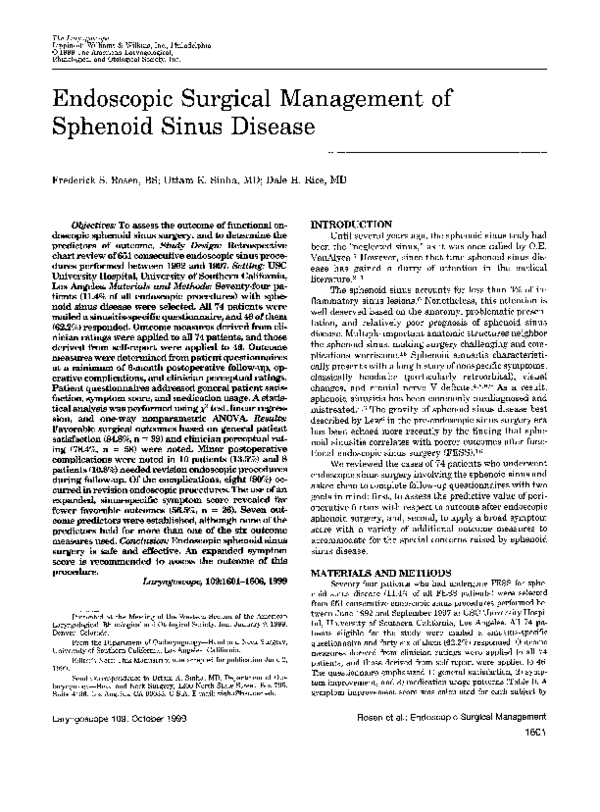 (PDF) Endoscopic Surgical Management of Sphenoid Sinus Disease