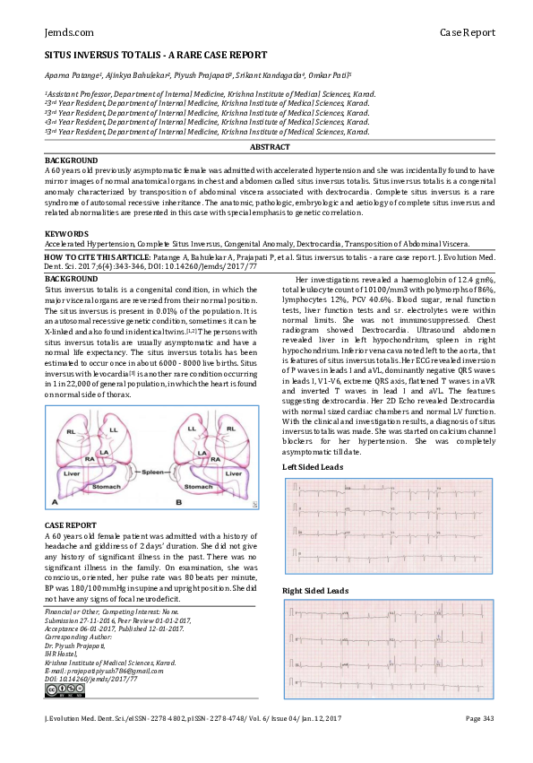 (PDF) Situs Inversus Totalis - a Rare Case Report
