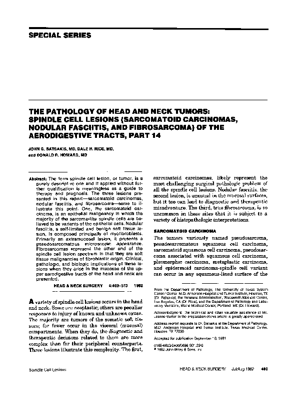 (PDF) The pathology of head and neck tumors: Spindle cell lesions ...